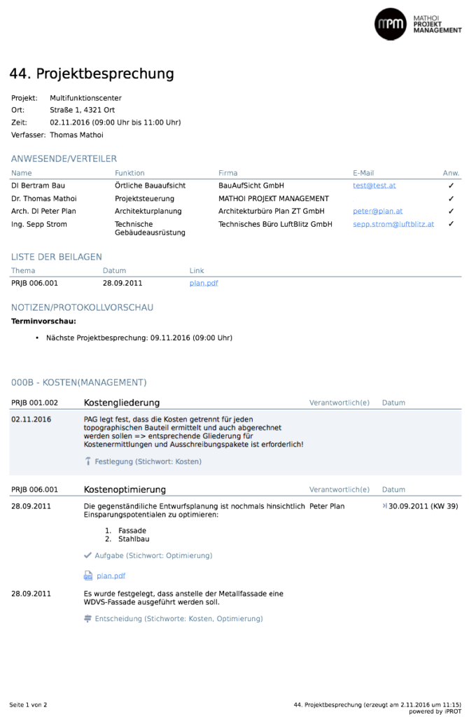 Protokoll im PDF-Format ansehen - iPROT - Intuitive Protokoll Software für Ihre Projekte